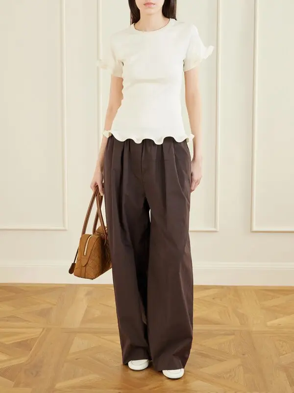 Stella McCartney Ruffled Cotton-jersey T-shirt - Neutrals