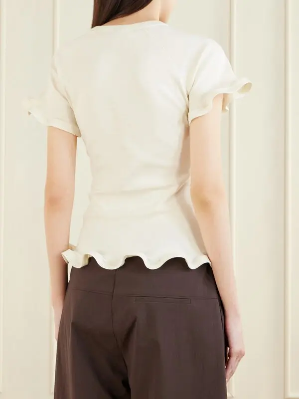 Stella McCartney Ruffled Cotton-jersey T-shirt - Neutrals