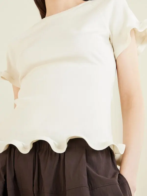 Stella McCartney Ruffled Cotton-jersey T-shirt - Neutrals
