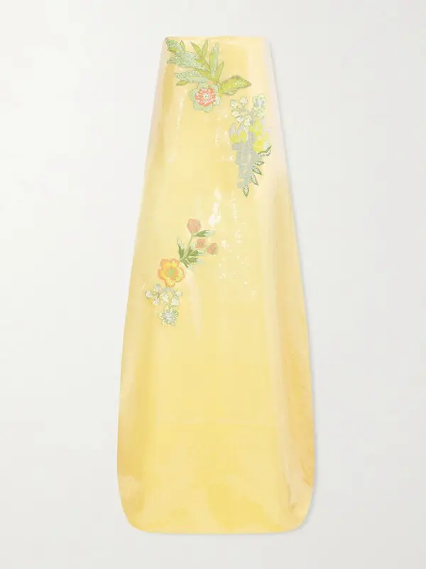 DIMA AYAD Strapless Embroidered Sequined Organza Gown - Yellow