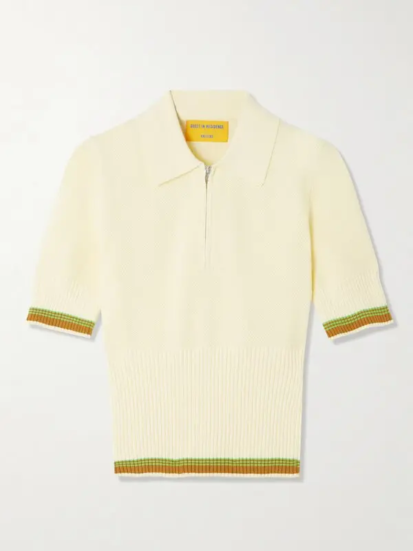 Guest In Residence Marcella Striped Cotton And Cashmere-blend Polo Shirt - Yellow