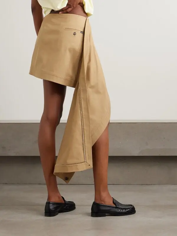Loewe Asymmetric Cotton And Silk-blend Mini Skirt - Neutrals