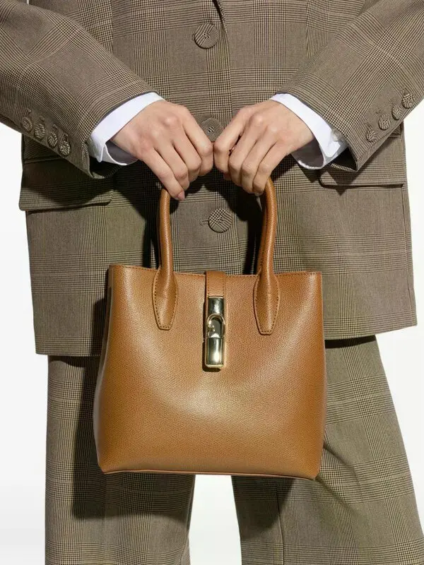 Furla Goccia Small Tote Bag With Lock - Brown