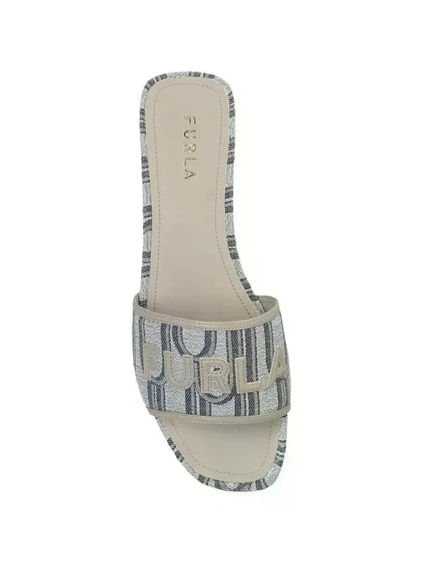 Furla Logo Striped Flat Sandals - Grey