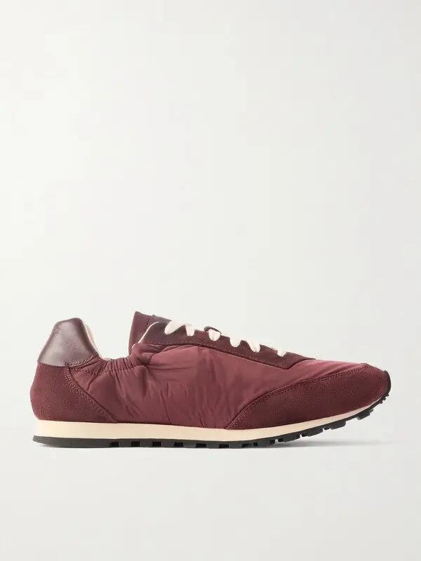 Le Monde Beryl Slim Runner Suede And Leather-trimmed Shell Sneakers - Burgundy