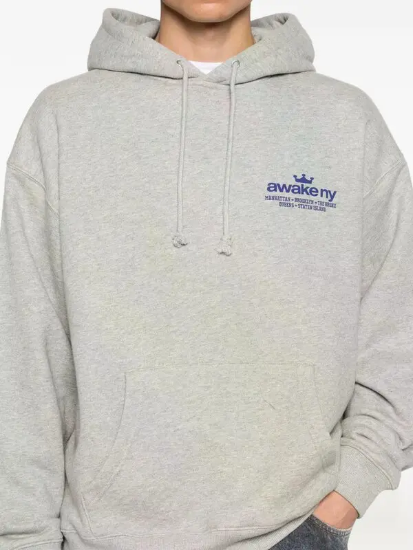 AWAKE NY Logo Print Hoodie - Grey