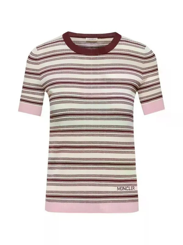 Moncler Striped Ribbed-knit T-shirt - Neutrals