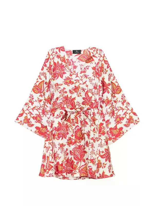 Etro Floral-print Tie-waist Mini Dress - White