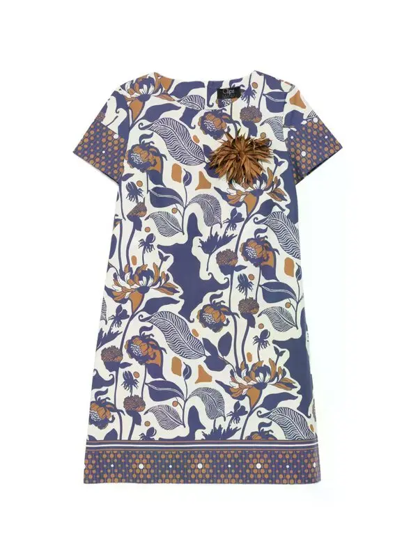 CLIPS Floral-appliqué Mini Dress