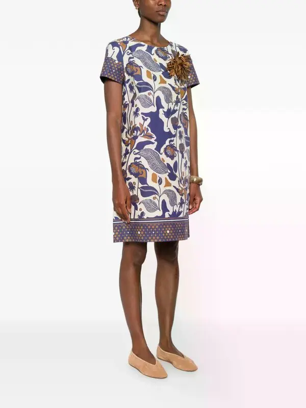 CLIPS Floral-appliqué Mini Dress