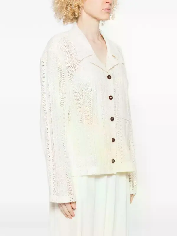 LOW CLASSIC Buttoned Crochet Knit Jacket - Neutrals