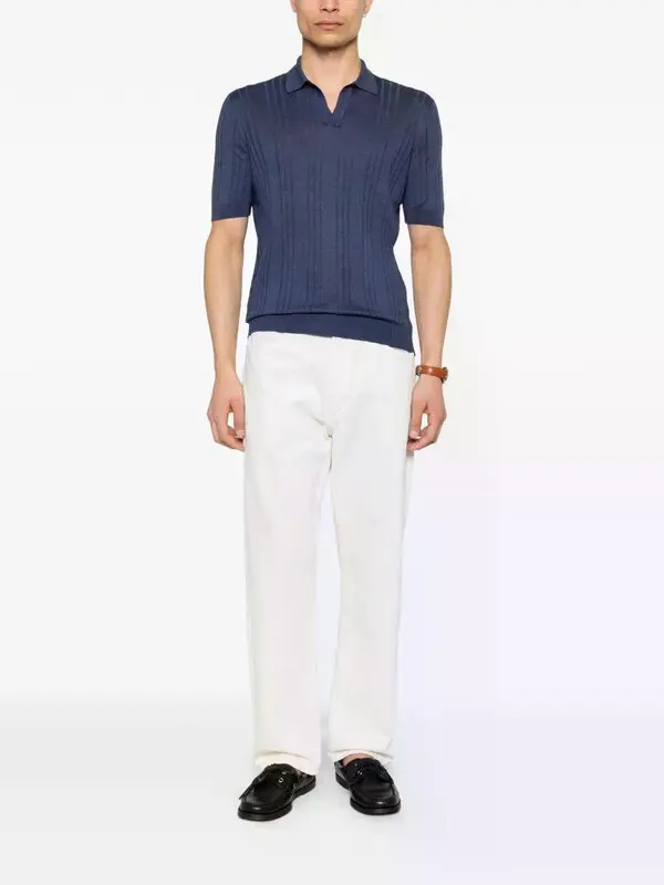 Tagliatore Darnel V-neck Ribbed Polo Shirt - Blue
