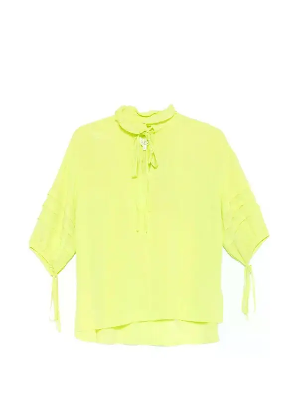 PSOPHIA Tie-neck Pleated-sleeve Blouse - Green