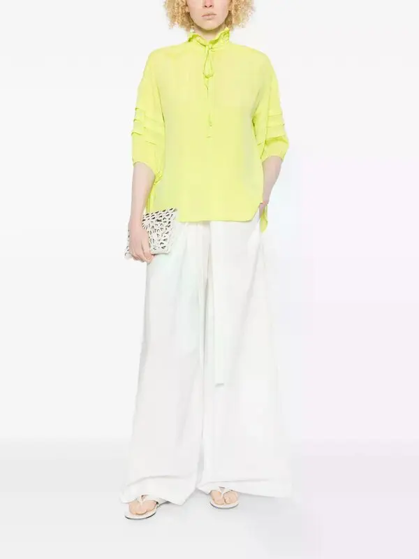 PSOPHIA Tie-neck Pleated-sleeve Blouse - Green