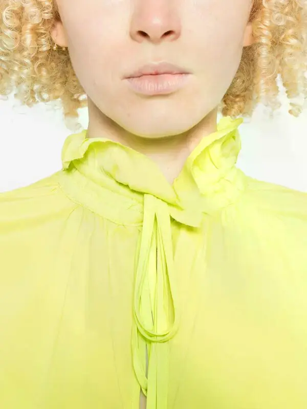 PSOPHIA Tie-neck Pleated-sleeve Blouse - Green