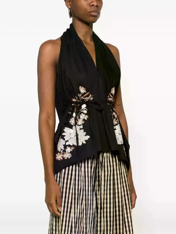 PSOPHIA Floral Halterneck Top - Black