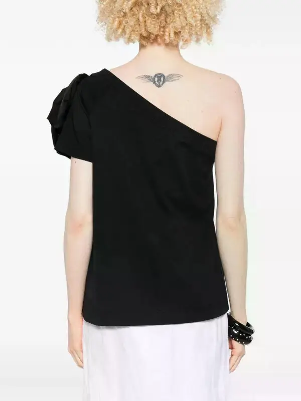 PSOPHIA Ruffled One-shoulder Top - Black