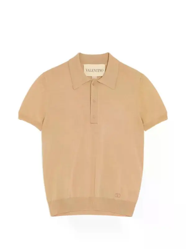Valentino Garavani Virgin-wool Polo Shirt With Vlogo-embroidery - Neutrals