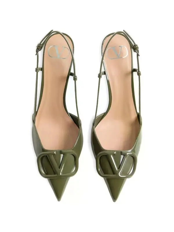 Valentino Garavani Vlogo Signature Patent Leather Slingback Pumps - Green
