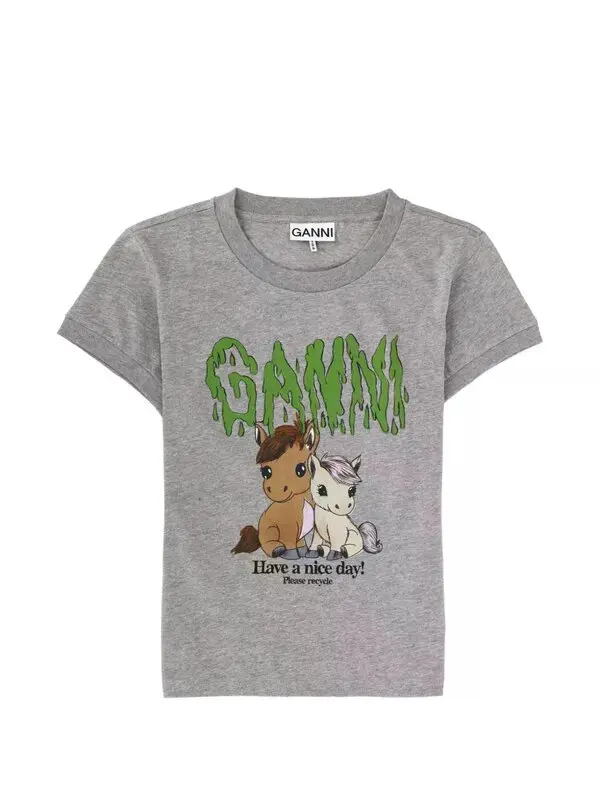 GANNI Graphic-print Cotton T-shirt - Grey