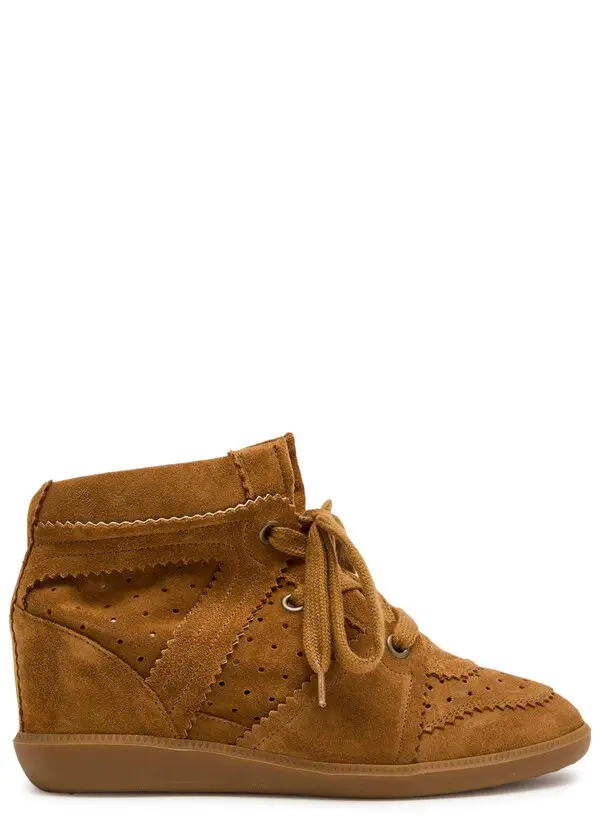 Isabel Marant Étoile Bobby 50 Perforated Suede Wedge Sneakers - Camel
