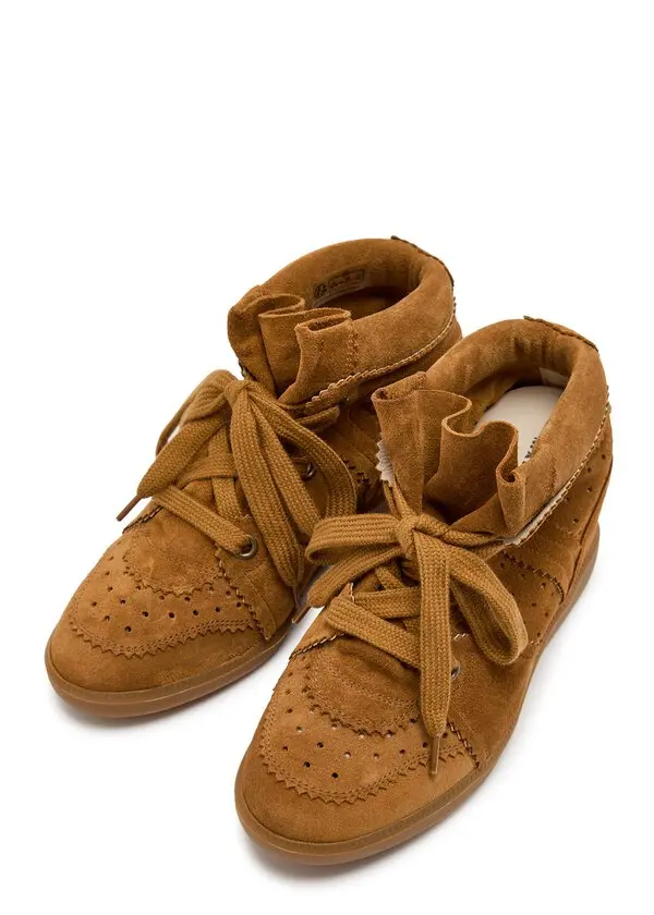 Isabel Marant Étoile Bobby 50 Perforated Suede Wedge Sneakers - Camel