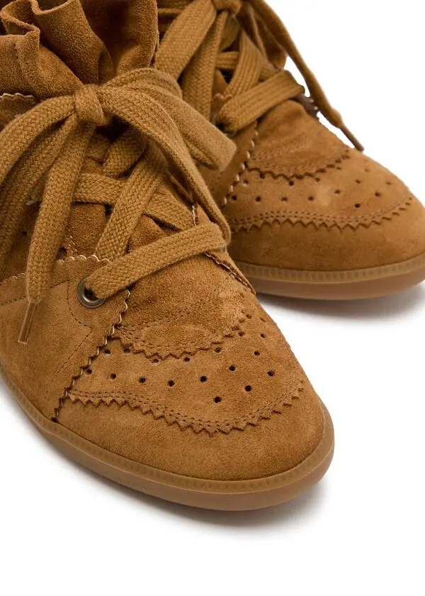 Isabel Marant Étoile Bobby 50 Perforated Suede Wedge Sneakers - Camel