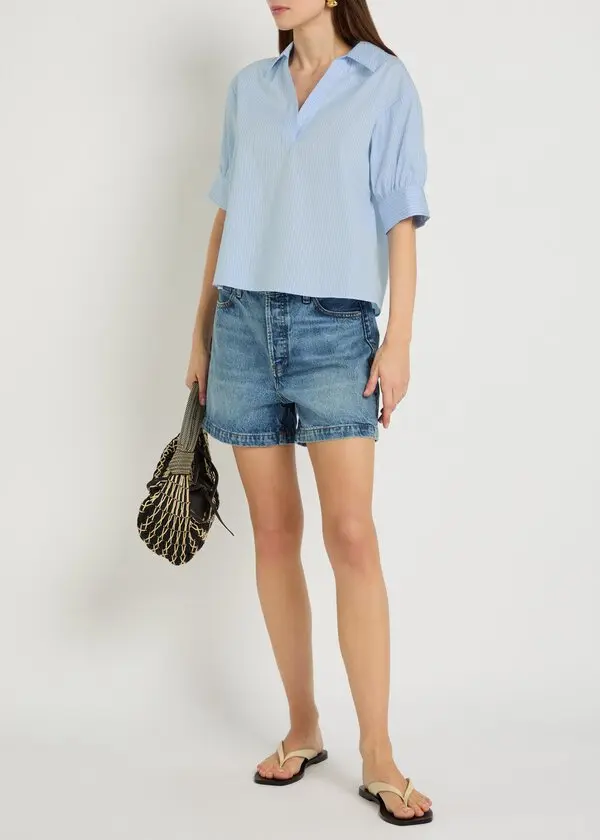 FRAME Striped Cotton Shirt With Puff Sleeves
