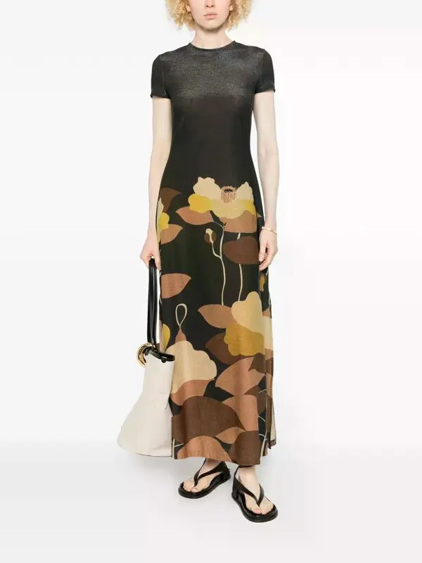 SIYU Glitter-embellished Floral T-shirt Dress - Black