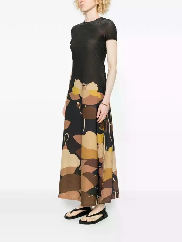 SIYU Glitter-embellished Floral T-shirt Dress - Black