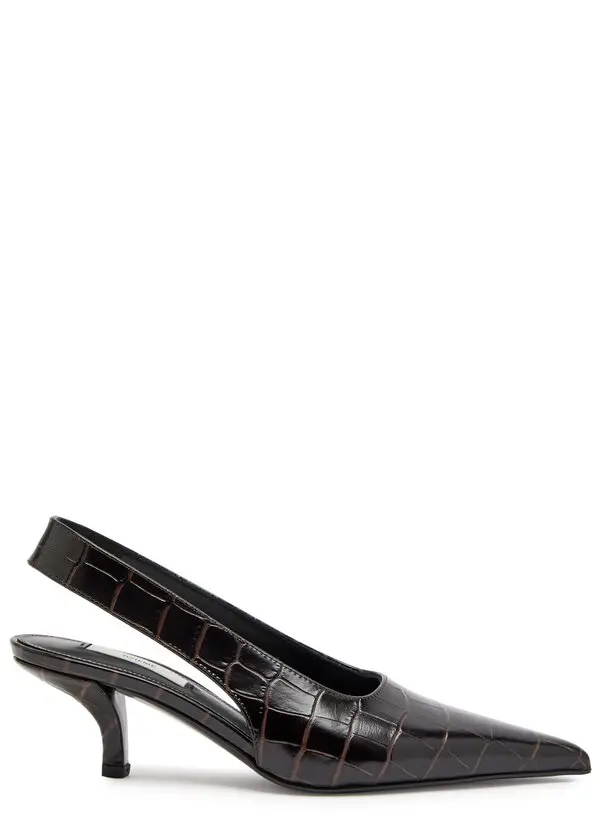 TOTEME Crocodile Embossed Slingback Pumps - Brown