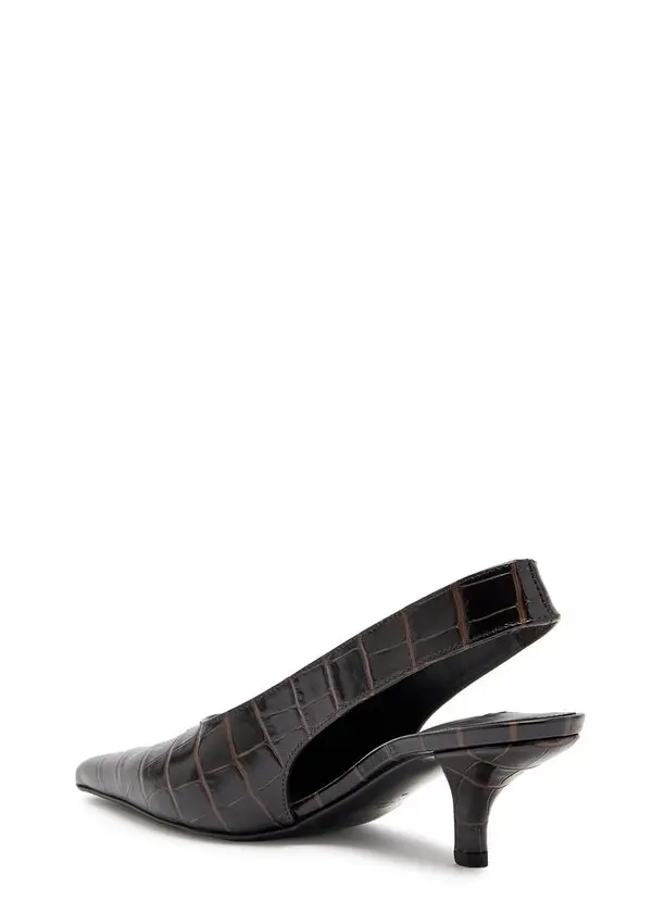 TOTEME Crocodile Embossed Slingback Pumps - Brown