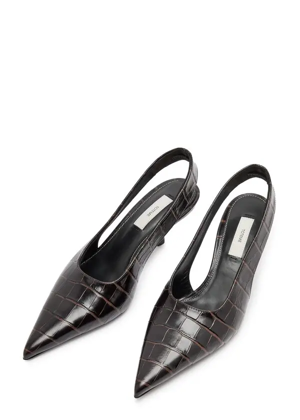 TOTEME Crocodile Embossed Slingback Pumps - Brown