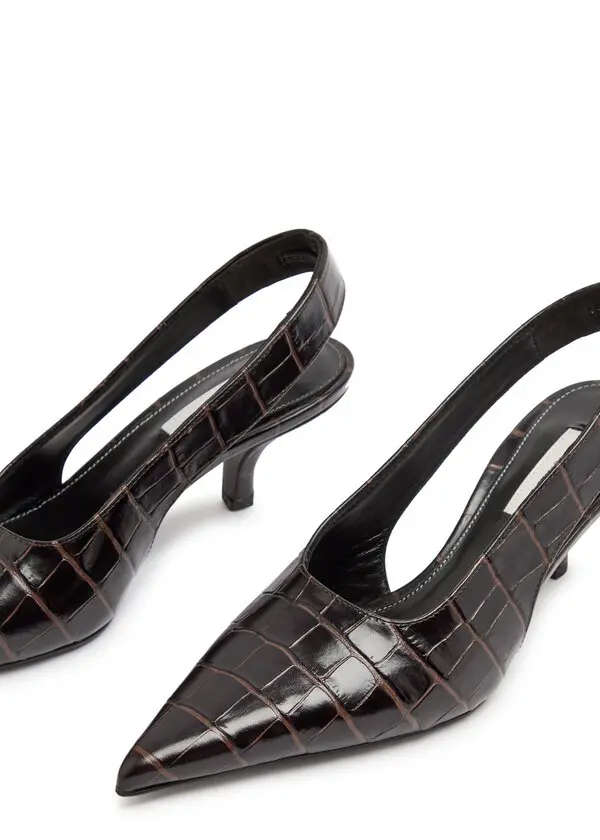 TOTEME Crocodile Embossed Slingback Pumps - Brown