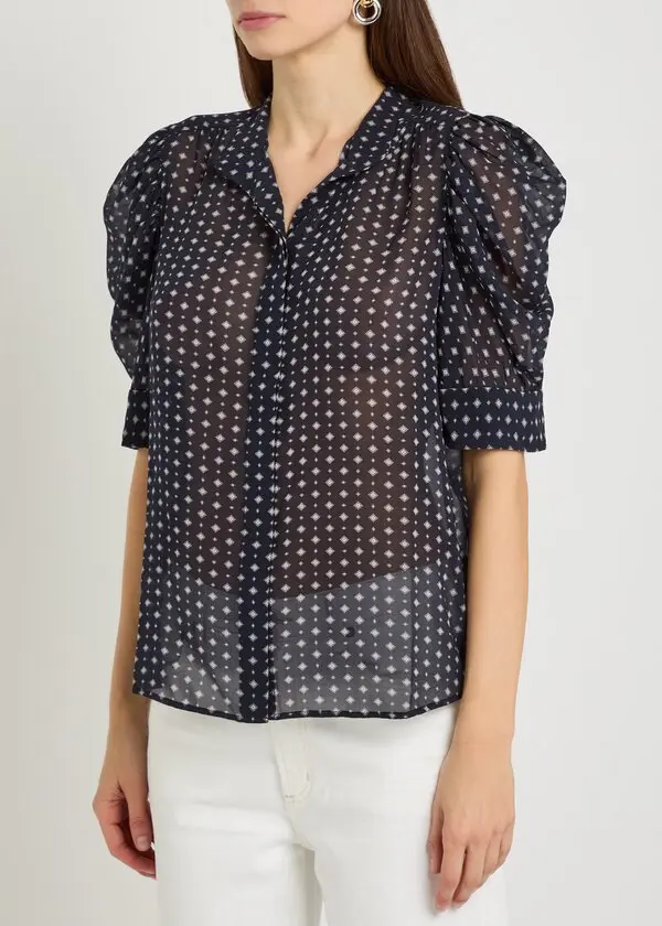 FRAME Printed Silk Chiffon Puff Sleeve Blouse
