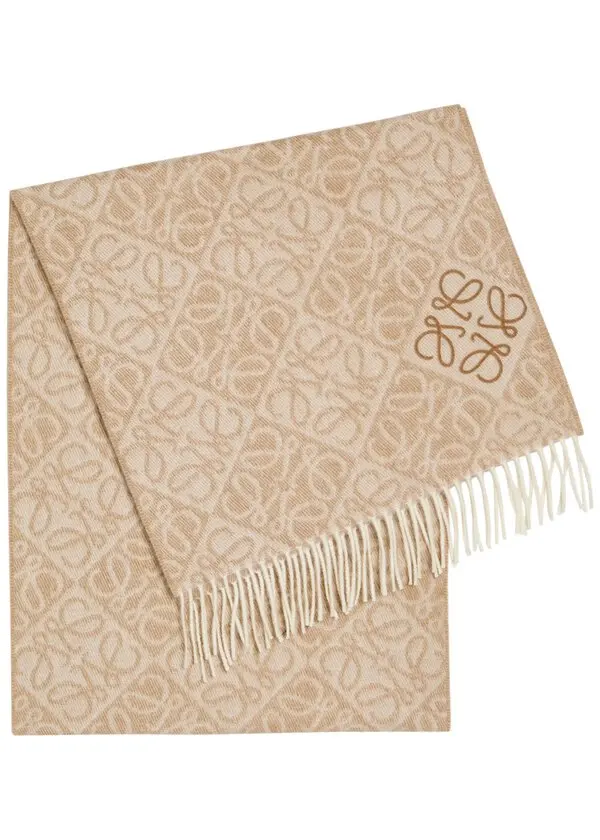 Loewe Anagram Alpaca And Wool-blend Scarf - Beige