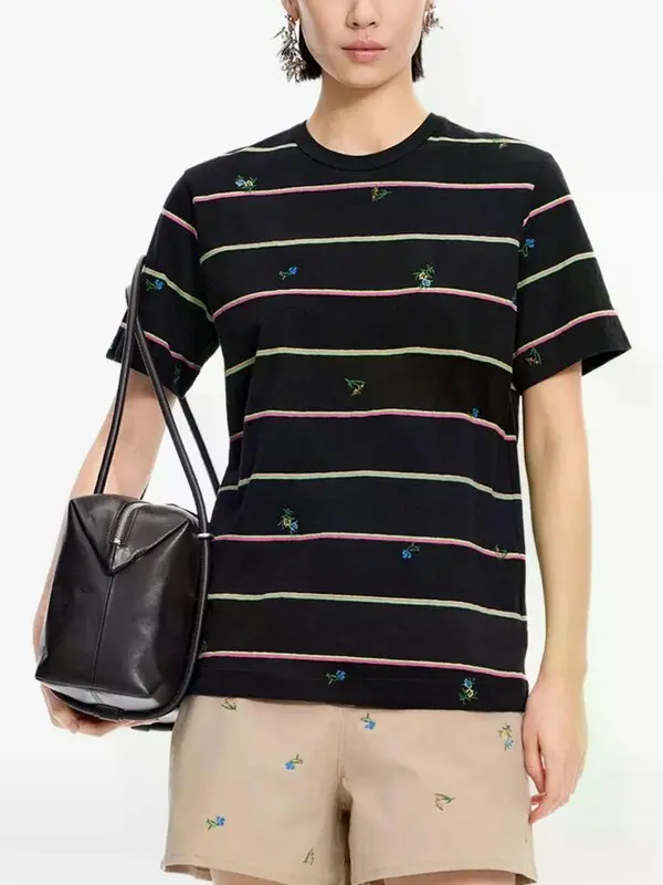 JNBY Embroidered Striped T-shirt - Black