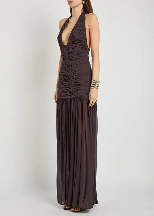 Christopher Esber Ruched Jersey Maxi Dress - Dark Red