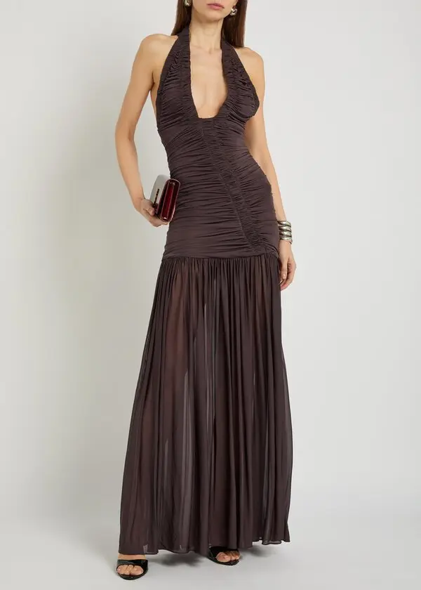 Christopher Esber Ruched Jersey Maxi Dress - Dark Red