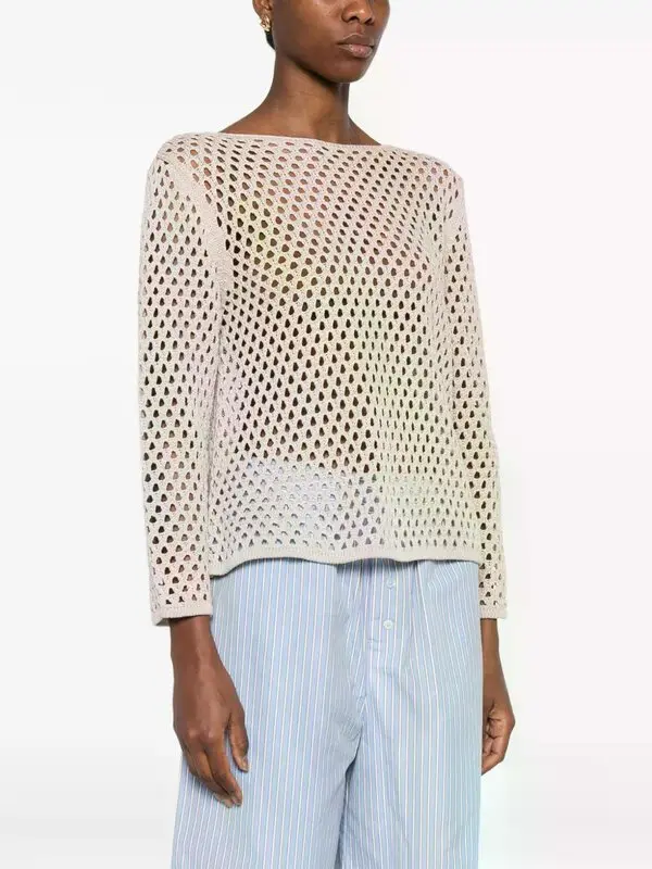 INTRECCI Open-knit Long Sleeve Sweater - Neutrals