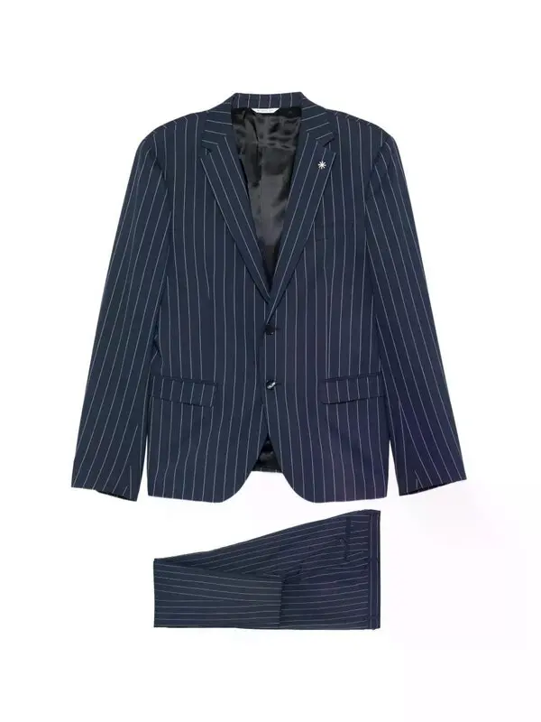 MANUEL RITZ Buttoned Striped Suit - Blue