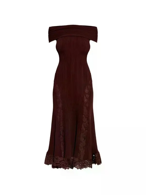 SELF-PORTRAIT Off-shoulder Lace-detail Midi Dress - Red