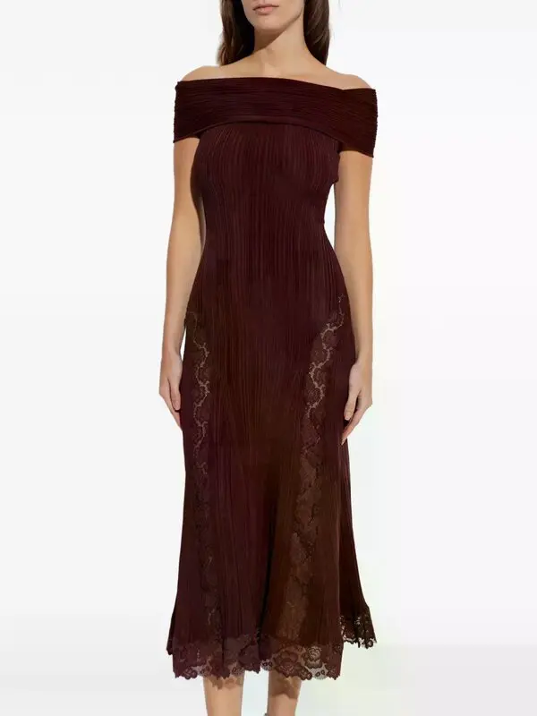 SELF-PORTRAIT Off-shoulder Lace-detail Midi Dress - Red