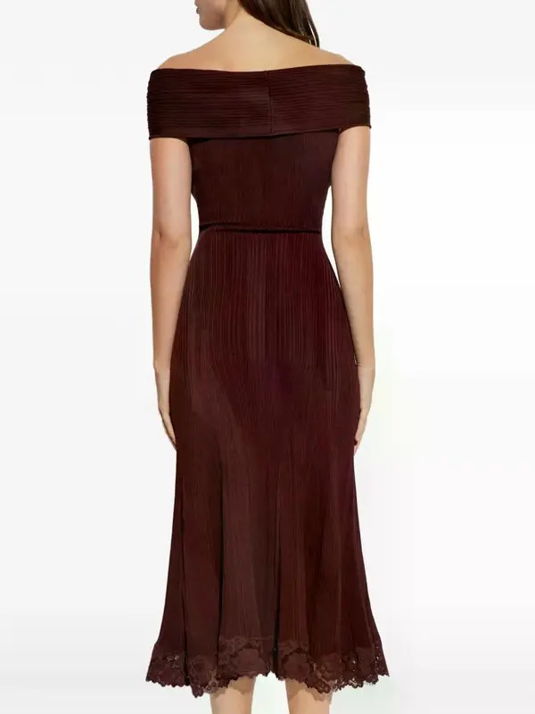 SELF-PORTRAIT Off-shoulder Lace-detail Midi Dress - Red