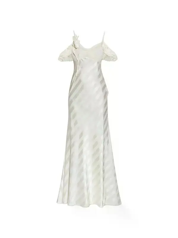 SELF-PORTRAIT Lace-detailed Striped Maxi Dress - White