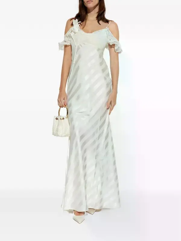 SELF-PORTRAIT Lace-detailed Striped Maxi Dress - White