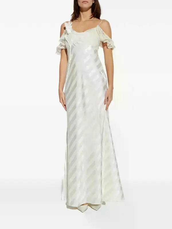 SELF-PORTRAIT Lace-detailed Striped Maxi Dress - White