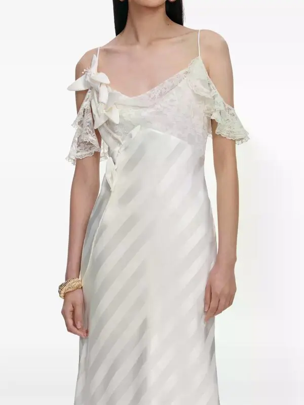 SELF-PORTRAIT Lace-detailed Striped Maxi Dress - Ivory