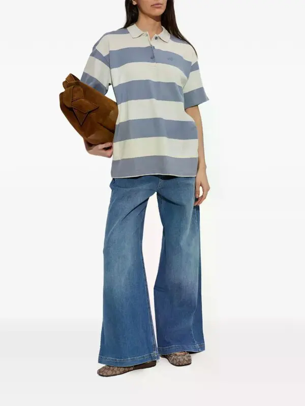 Munthe Striped Embroidered Polo Top - Blue