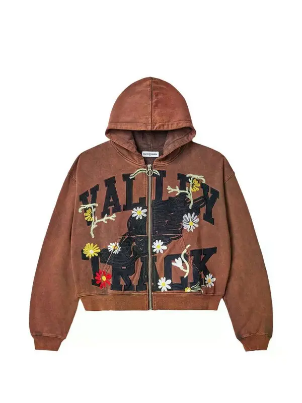 VALE FOREVER Harmony Garden Appliqué Zip Hoodie - Brown